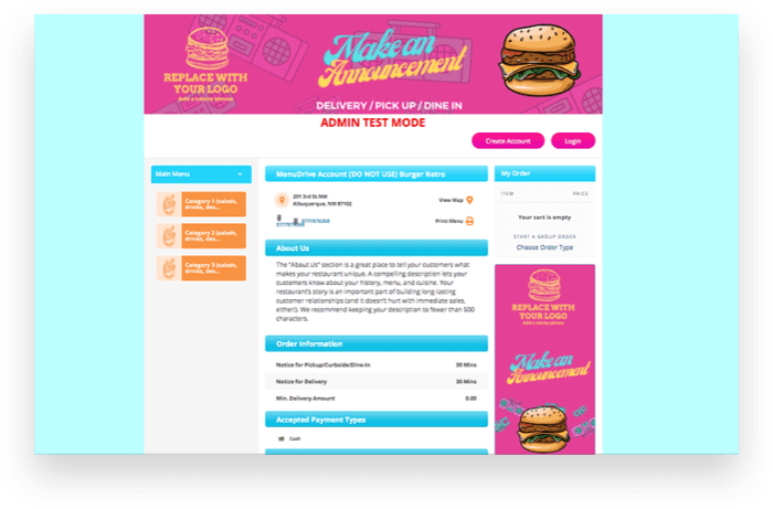 Burger Restaurant Website Template Retro – MenuDrive – Restaurant ...